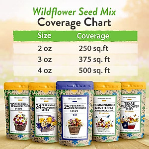 120,000+ Wildflower Seeds Bulk: (4oz) Perennial Wild Flower Seeds for Planting Mix - Butterfly Garden Seeds for Attracting Birds & Bees - 25 Wildflowers: Blue Flax to Coneflower and More