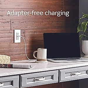 Leviton T5635-W USB Dual Type-C with Power Delivery (PD) In-Wall Charger & T5632-W 15-Amp Charger/Tamper Resistant Duplex Receptacle, 1-Pack, White