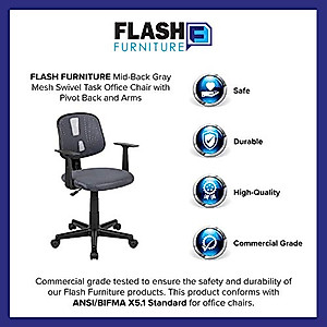 Flash Furniture Flash Fundamentals Mid-Back Gray Mesh Swivel Task Office Chair with Pivot Back and Arms