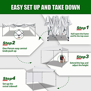 Eurmax USA NOMATTER ONE-Person Open&Close 10x10ft Pop Up Canopy Tent,Portable Shelter Canopy for Outdoor Events with 1 Removable Sidewall,Instant Canopies,Temporary Sunshade,Bonus 4 Sand Bags(White)