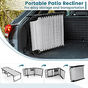 Goplus Chaise Lounge Chair Outdoor, Extra Large Folding 5-Postion Beach Lounge Chair with Detachable Pillow, Side Pocket, Sunbathing Lounge Chair, Adjustable Tanning Chair for Patio Lawn Pool Yard