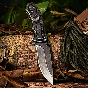 Vividstill Pocket Knife for Men, Folding Knife With Clip & Embossed 3D Mermaid Relief, Edc Knife For Men Outdoor Survival Camping Hiking Hunting