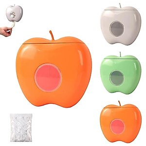 2023 Plastic Wrap Storage Box with 100 Cling Bags, Fresh Keeping Bag Storage Box, Wall-mounted Non-perforated Dust Box, Apple Shaped Removable Cling Film Shower Cap Kitchen Bathroom Dispenser (Orange)