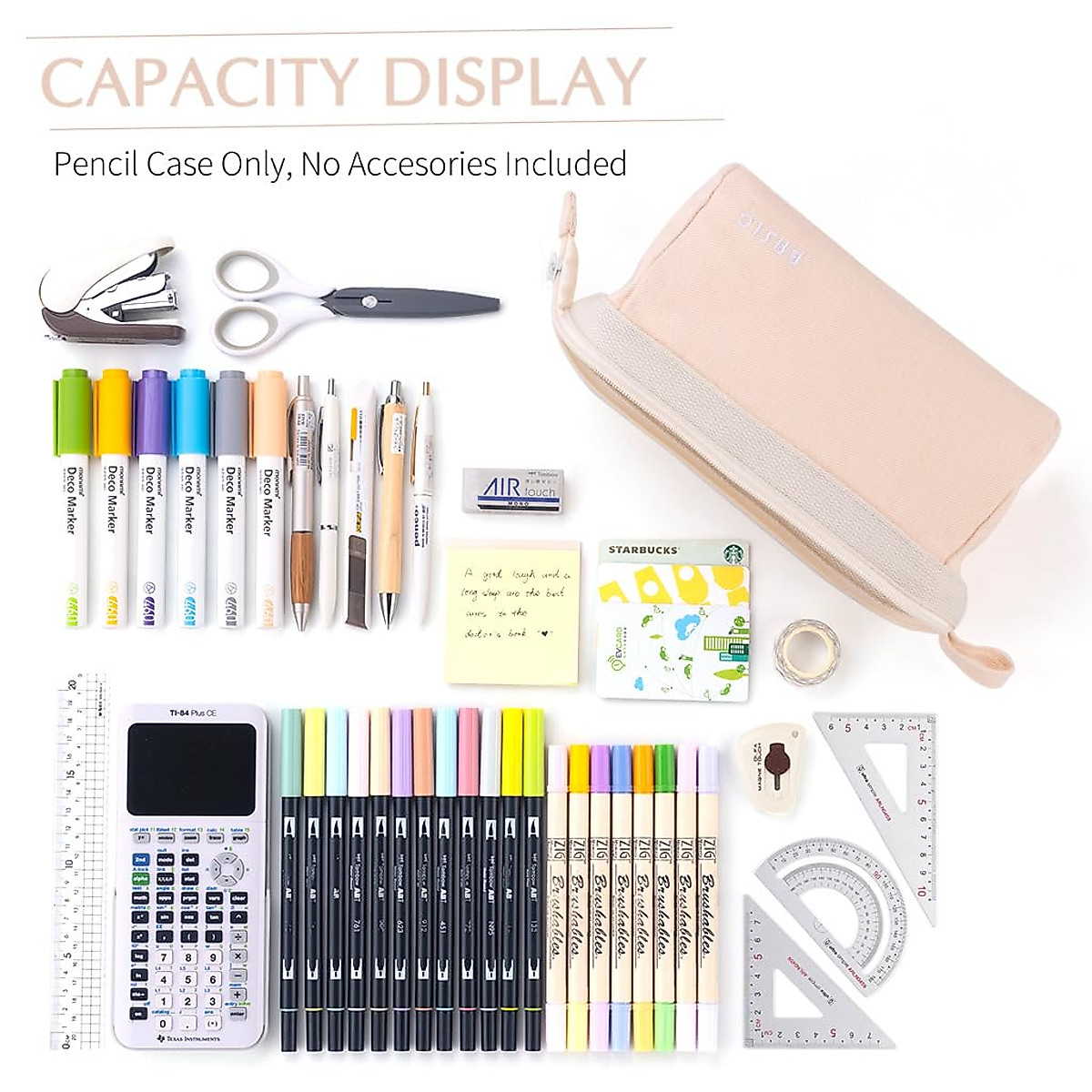 CICIMELON Wide-Open Pencil Case Big Capacity Pencil Pouch Portable Pen Bag School Supplies for Students Boys Girls, Beige