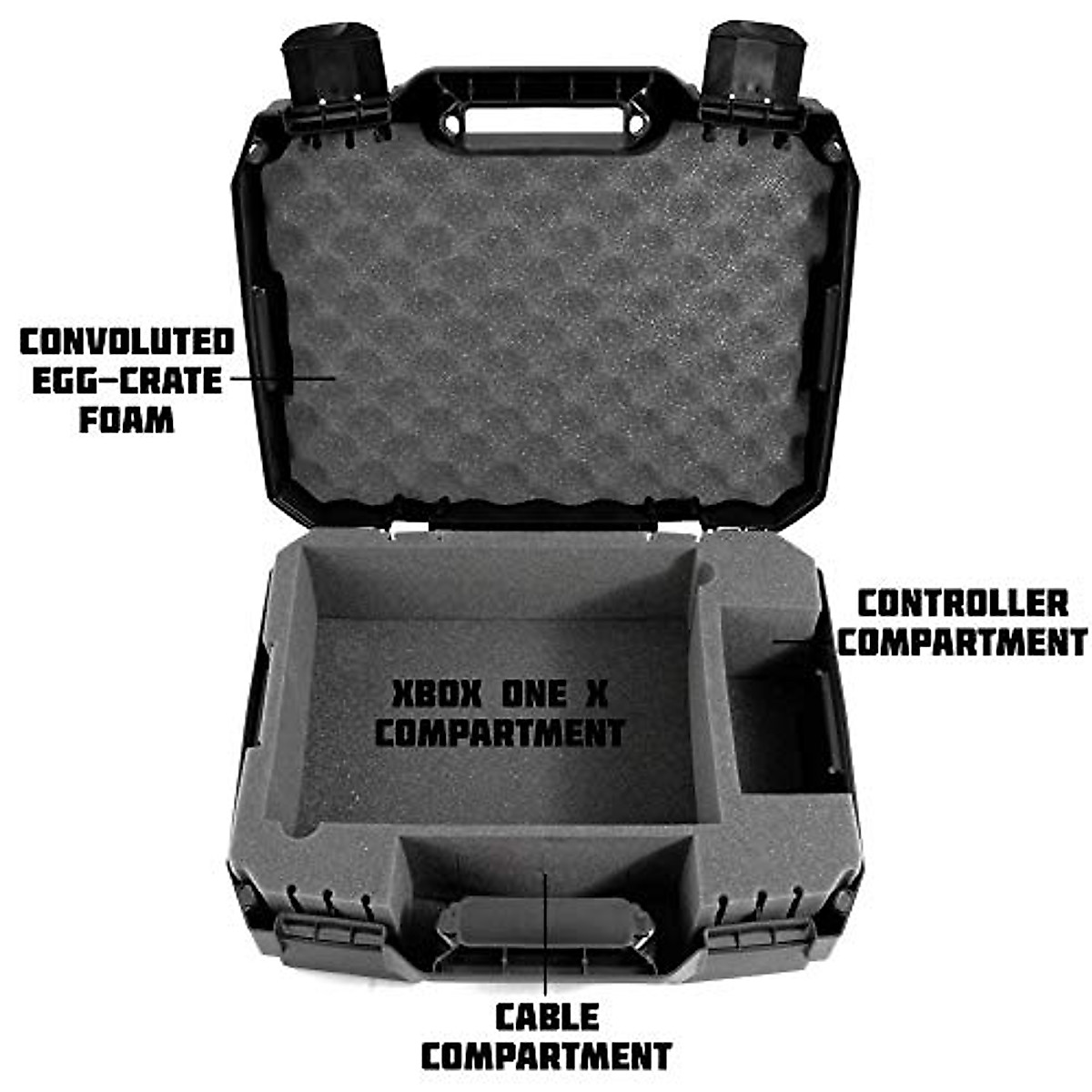 CASEMATIX Travel Case Compatible with Xbox One X - Hard Shell Carrying Case with Protective Foam Compartments for Console, Controller, Power Adapter, Games and More Accessories