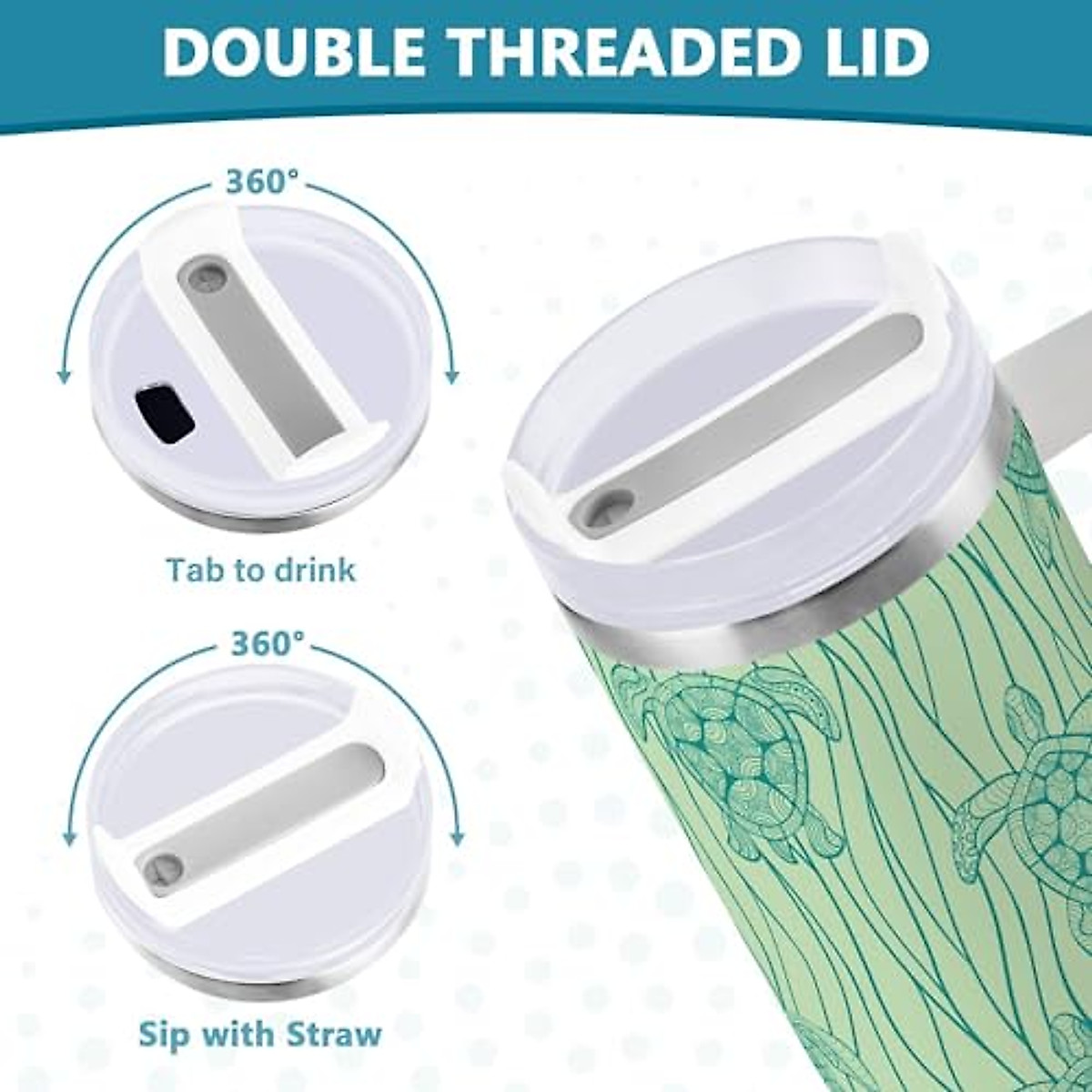 Emelivor Ocean Green Sea Turtles 30 oz Tumbler with Lid and Straw Insulated Tumblers with Handle Thermal Stainless Travel Coffee Mug Cup Water Bottle for Hot or Ice Coffee Tea