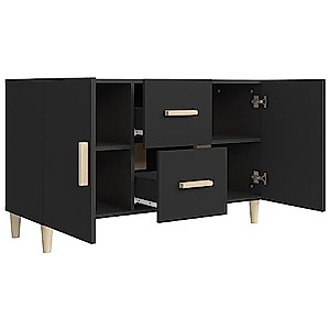 loibinfen Sideboard Buffet Server Storage Cabinet with Drawers and Doors, Console Table Home Kitchen Sideboard with Wood Legs, Dining Room Furniture Cupboard, Black 39.4"x14.2"x23.6" -AA