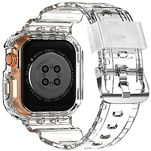 XYF Compatible for Crystal Clear Apple Watch Bands, 45mm 44mm 42mm 41mm 40mm 38mm Bumper Case Men Women Jelly Sport Case Band for iWatch Ultra 2/1 Series 9 8 7 SE/6 5 4 3 2 1 (Clear, 38/40/41mm)