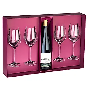 Barski - Handmade Glass - Set of 4 White Wine Glasses with Empty Space in the Center to Fit Your Own Bottle of Wine - Decorated with Real Swarovski Diamonds - Gift Boxed - 12.5 oz.- Made in Europe