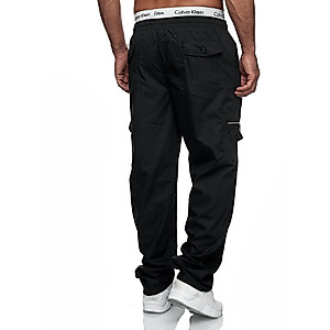 THWEI Mens Cargo Pants Casual Drawstring Athletic Jogger Sports Outdoor Trousers Black XL