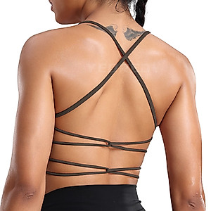 YEOREO Heily Women's Backless Sports Bra Seamless Padded Strappy Criss Cross Bra Workout Yoga Crop Tank Tops Brown XL