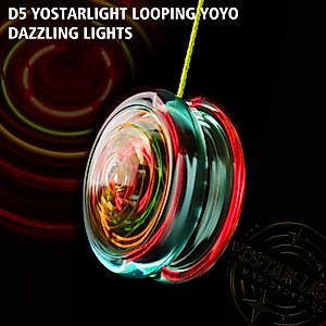 YOSTAR D5 Light Up Yoyo Professional with Led Light, Responsive Yoyo for Kids Beginner, Looping Yoyo for 2A Yo-yo Tricks with Extra 4 Battery + 5 yoyo Strings + Yo yo Sack+ Gloves (Green)