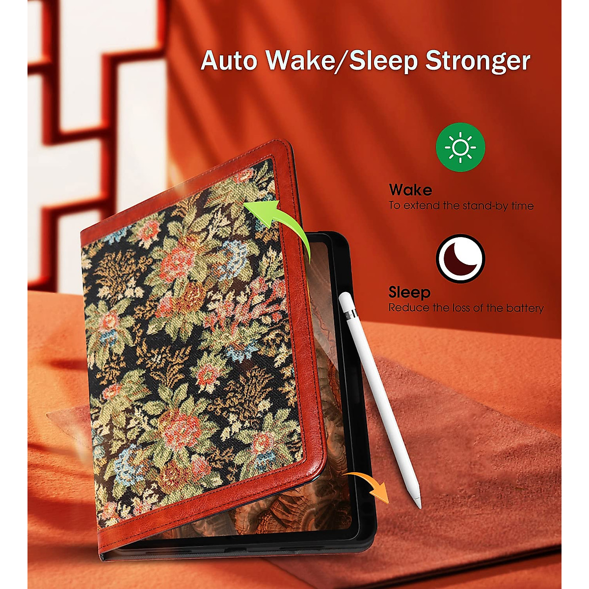 KUAELEN Case for iPad Air 11 inch M2 2024 Air 6th/ 5th Generation 2022 /Air 4th Generation 2020 10.9 Inch with Pencil Holder [Support Touch ID and iPad 2nd Pencil Charging]-Winter Jasmine