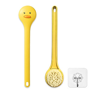 Little Yellow Eagle Bath Brush, Softer bristles, Long Handle, Suitable for Children Aged 3-12, Cleaning Sweat Stains and Beauty Bath, Wet or Dry Brush, Bath Brush (14 inch, Lemon Yellow)