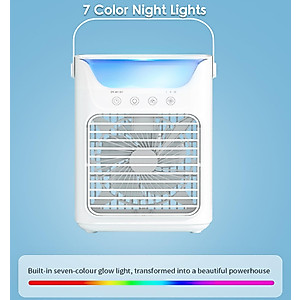 Personal Air Cooler Portable Air Conditioner, 3 in 1 Air Cooling Fan with 3 Wind Speeds, Large Water Tank, Colorful Night Lights, 6H Timer, Evaporative Air Cooler for Bedroom Home Office