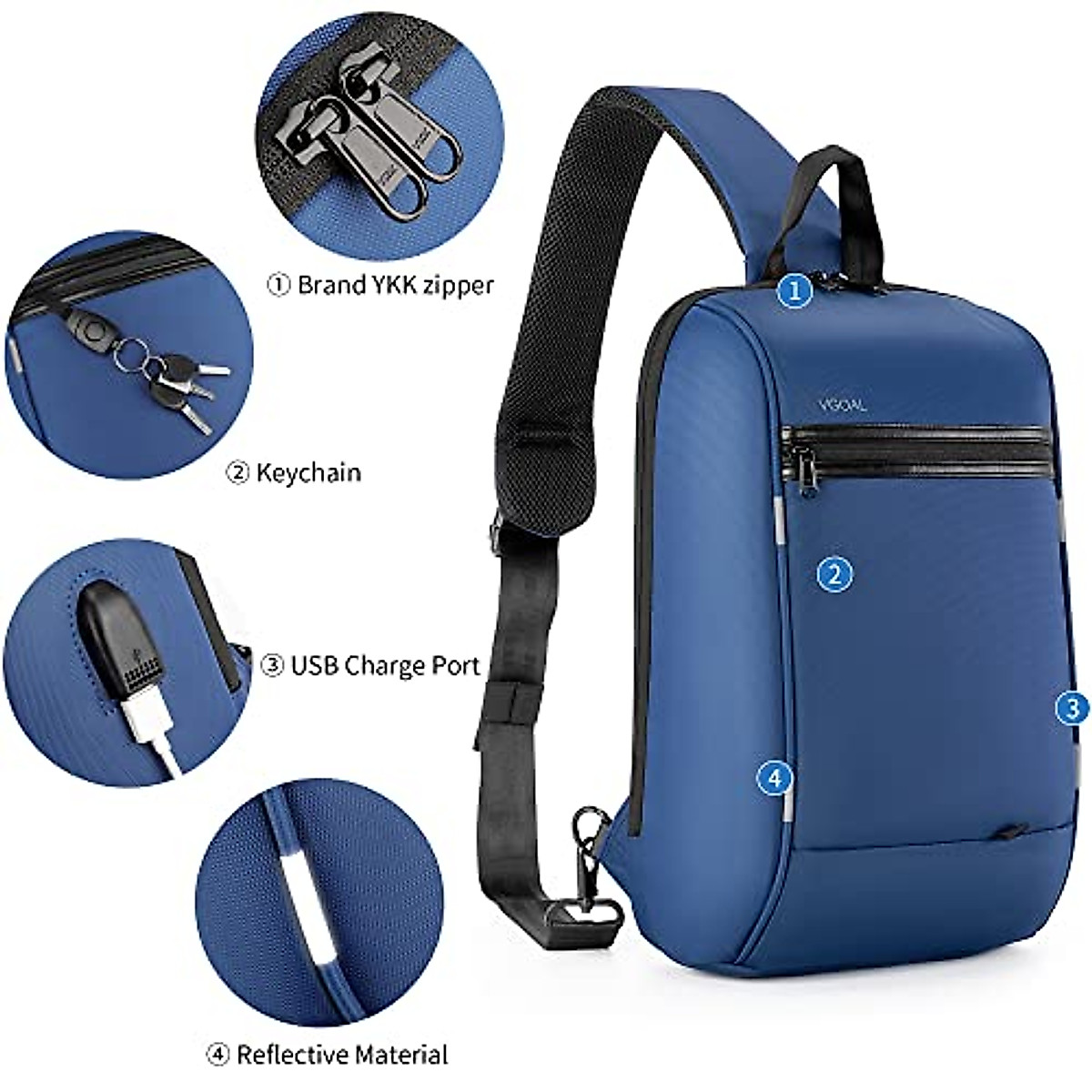 VGOAL Sling Backpack Men'S Chest Bag Shoulder Crossbody Sling Backpack for Men with USB Charging Port