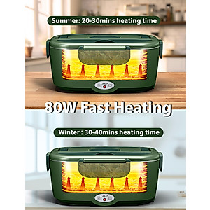 Electric Lunch Box for Adults, 80 W Fast Heating Portable Food Warmers for Car Truck Travel with 2 Stainless Steel Containers 1.5 Liters Heated Lunch Box Self Heating Food Heater for Work lonchera
