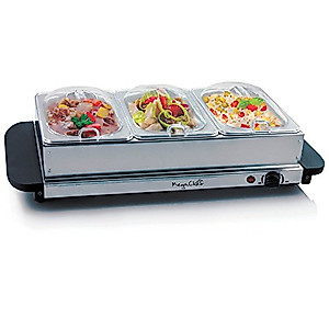 MegaChef Stainless Steel Easy Clean Buffet Server & Food Warmer With 3 Sectional Trays