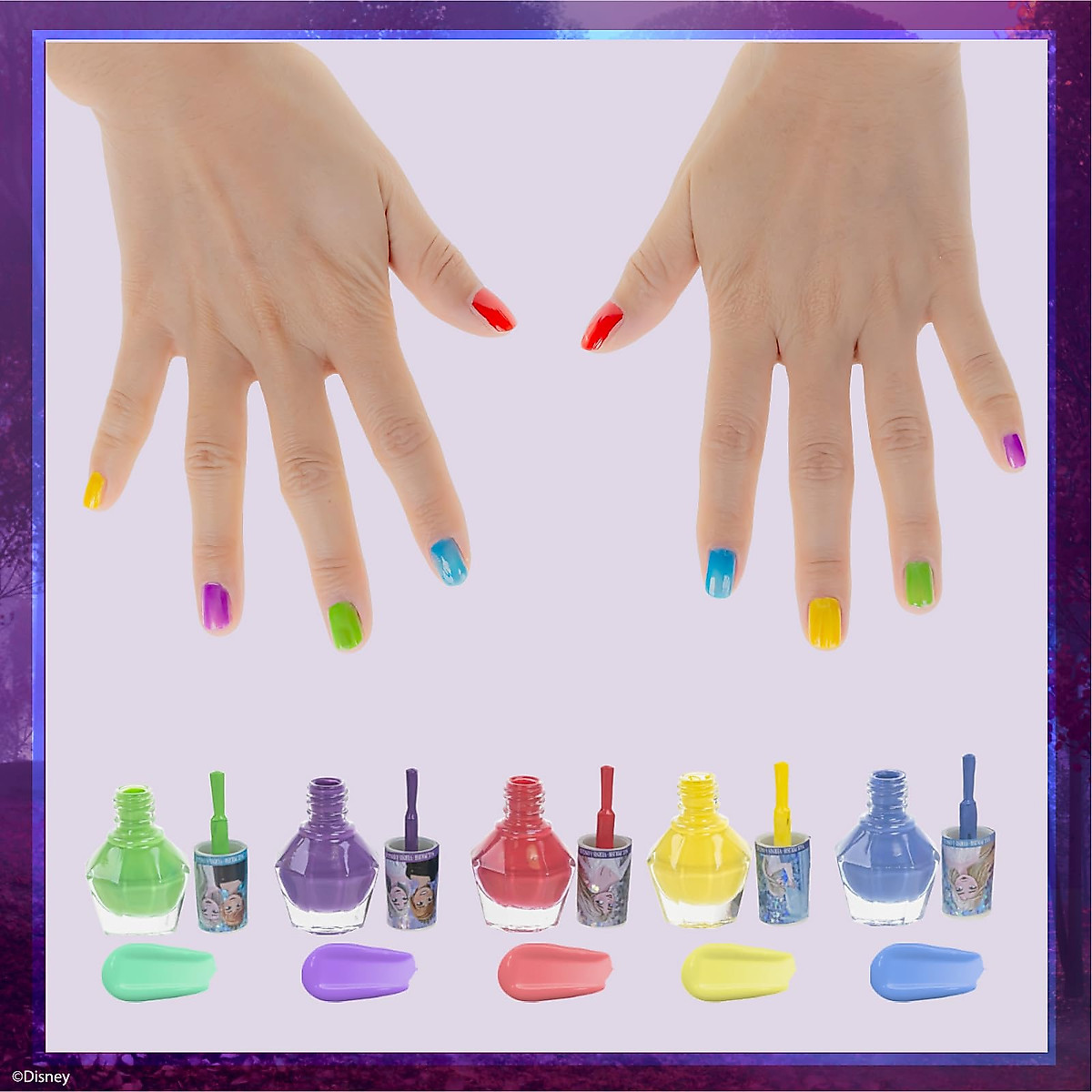 Townley Girl Disney Frozen Elsa and Anna Non-Toxic Peel-Off Water-Based Safe Quick Dry Nail Polish Gift Kit Set for Kids Girls with Bonus Nail Separators, 14 Pc Set (All Solid Colors)