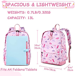 VASCHY Toddler Backpack for Girls, Cute Lightweight Water Resistant Preschool Backpack for Kindergarten Little Girls Bookbag Dinosaur