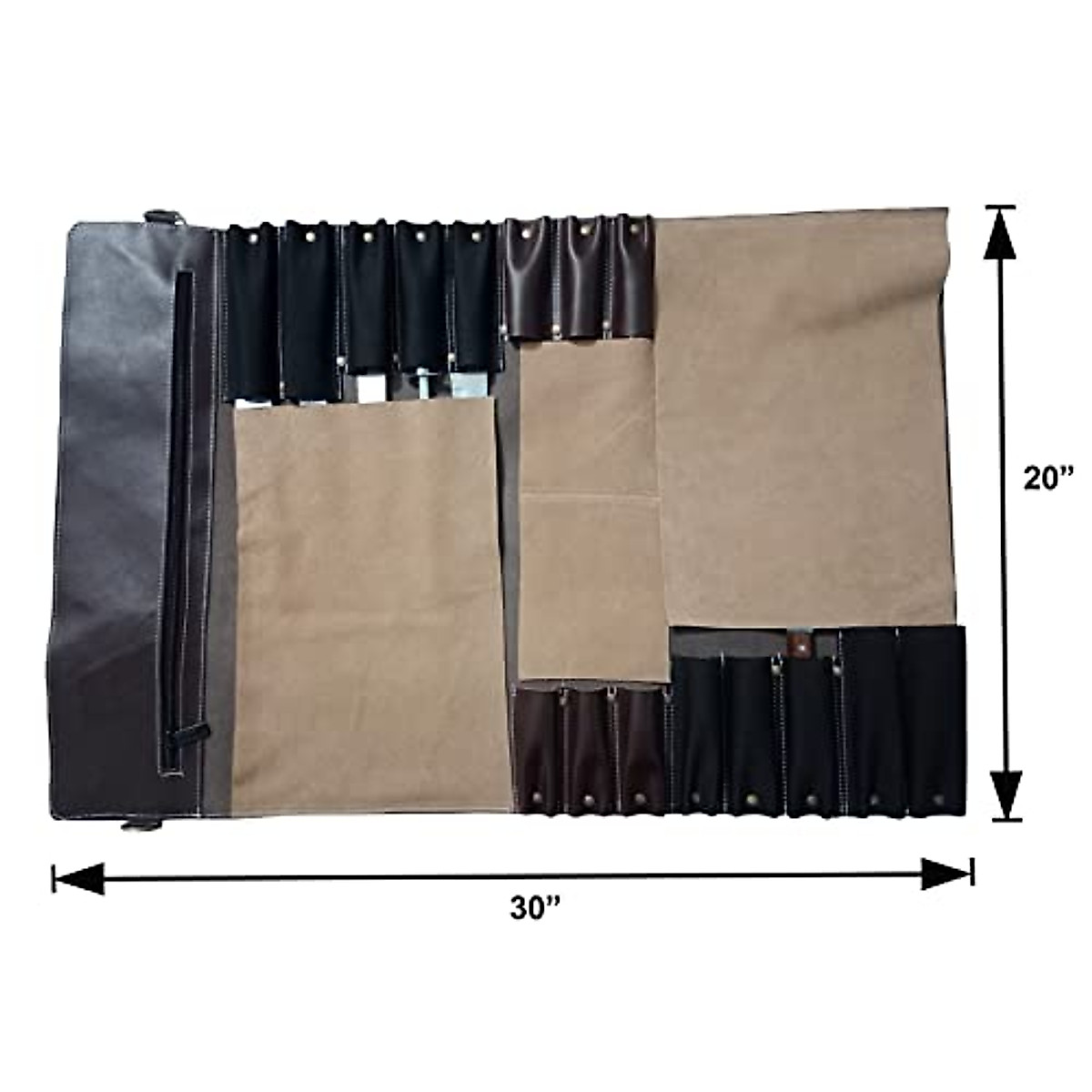 Professional Chef Genuine Premium Cowhide Leather Chef Knife Bag/Knife Roll 16 Pockets Space #F15 (Dark Brown)