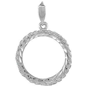 Sterling Silver Nickel Bezel 21 mm Coins Prong Back Rope Edge Diamond Cut 5 Cent Coin NOT Included