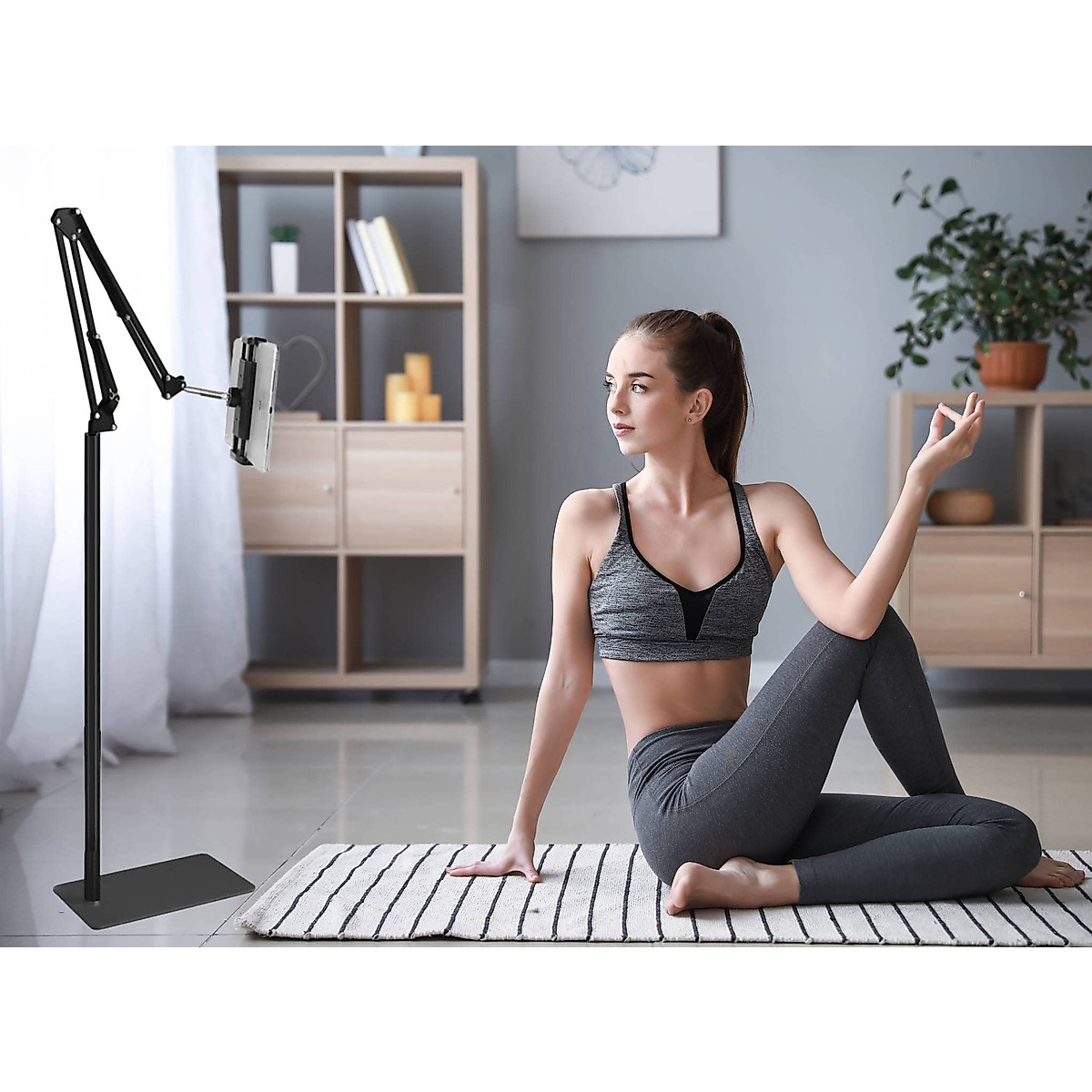 iPad Tablet Holder for Bed - Arm Height Adjustable Tablet Floor Stand Metal 360° Rotating iPad Clamp Mount for iPad Pro, iPad Air, iPad Mini, Kindle Reading and Other 4.7~12.9'' Phones and Tablets