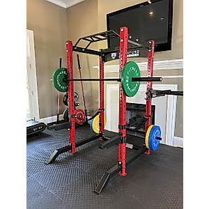 Signature Fitness SF-3 1,500 Pound Capacity 3” x 3” Power Cage Squat Rack, Includes J-Hooks and Safety Straps, Other Optional Accessories, Red