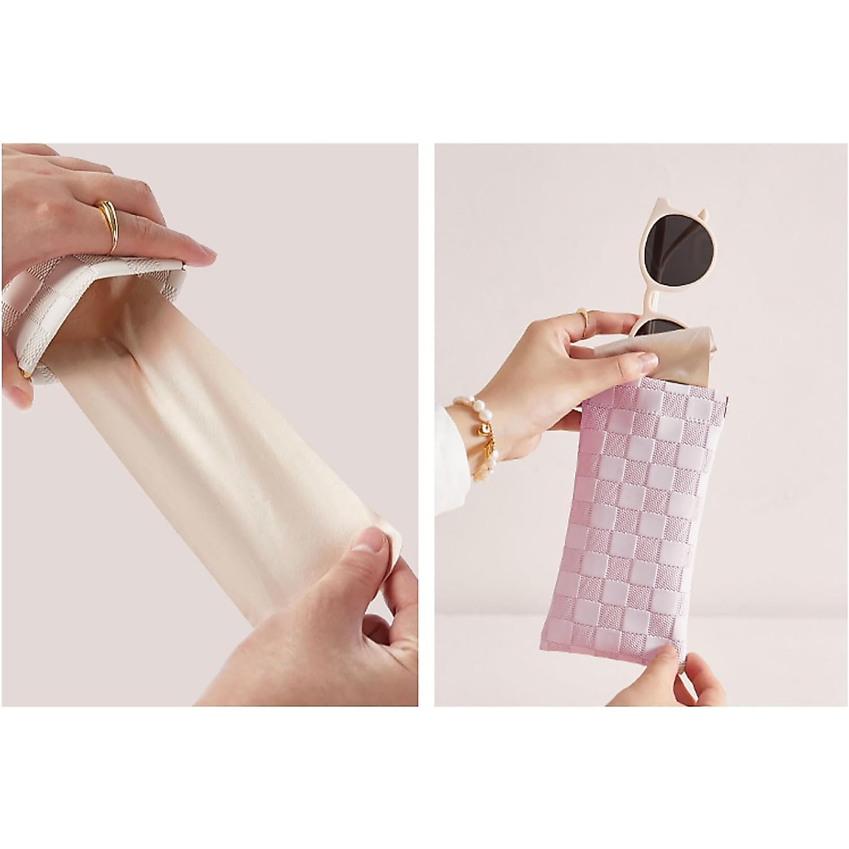 HIGH FIT eyeglasses bag Soft Glasses Pouch, Portable Squeeze Top Sunglasses Case Travel for Women Girls (White)