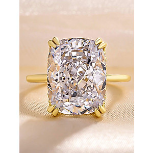 Effinny Engagement Ring for Women 6.0ct Elongated Cushion Cut,18K Gold Plated Sterling Silver Simulated Diamond Promise Ring(Size:7)