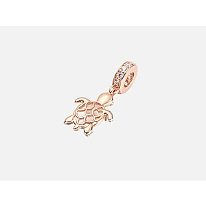 Ouroyea Murano Glass Rose Gold Pink Sea Turtle Dangle Charm 925 Sterling Silver Pendant,Jewelry Beads Gifts for Women Bracelet&Necklace