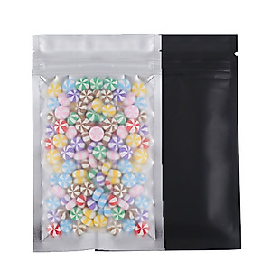 100 Translucent/Silver/Black Flat Metallic Foil Resealable Bags Pouch 8.5x13cm (3.3x5.1") (Black)