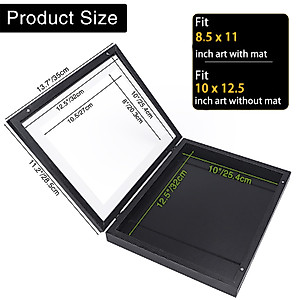 Giftgarden Black Kids Art Frame Changeable, Matted Display 8.5x11 Picture with Mat or 10x12.5 without Mat, Hinged Wood Frames for Children Artwork Projects Drawing Storage, Holds 150Pcs A4