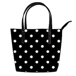 Retro Black and white Polka Dot Tote Bag for Women Leather Handbags Women's Crossbody Handbags Work Tote Bags for Women Coach Handbags Tote Bag with Zipper.