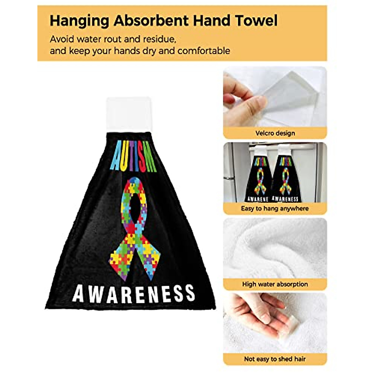 Autism Awareness Kitchen Hand Towels, 18x14 Inches Water Absorbent Hand Towel for Kitchen Decoration, Set of 2 Polyester Soft Hand Towels for Bathroom Decor Modern Inspiration Puzzle Pieces