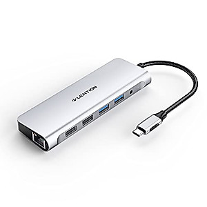LENTION USB C Hub with 4K HDMI, SD 3.0 Card Reader, Gigabit Ethernet, Charging, USB 3.0/2.0 & Aux Port Compatible MacBook Pro, New Mac Air/Surface, More, Stable Driver Adapter (CB-C69, Silver)