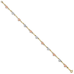 IceCarats 14K Tri Color Gold Heart Love Chain Charm Bracelet 7 inch