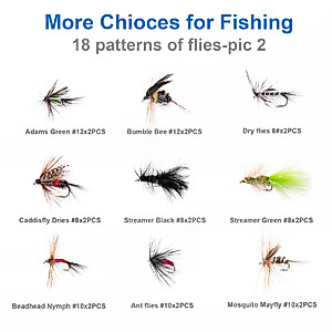 Ansnbo 36 pcs Fly Fishing Flies Kit, Hand Tied Trout Bass Fly Assortment with Fly Box, Dry Wet Nymph Flies Streamers Fly Fishing Gear
