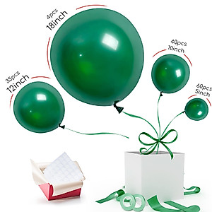 Freechase Dark Green Latex Balloons - Dark Green Party Balloons 139 Different Sizes 5/10/12/18 Inch, Dark Green Balloon Garland Kit for Birthdays, Graduation, Baby Shower, and Bachelorette Party