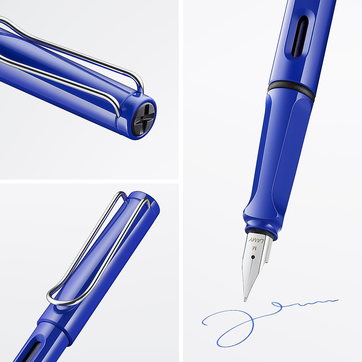 LAMY safari blue - Fountain Pen with ergonomic grip & polished steel nib in size F - ideal for any Writing & Calligraphy - including LAMY T 10 blue cartridge - Right-Handed