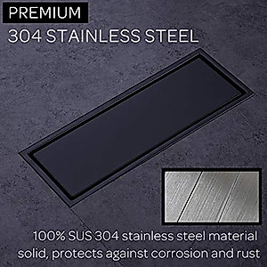 Orhemus 304 Stainless Steel Linear Shower Floor Drain with Tile Insert Grate Removable Cover 12 inch Long Rectangle, Matte Black Plated Finish