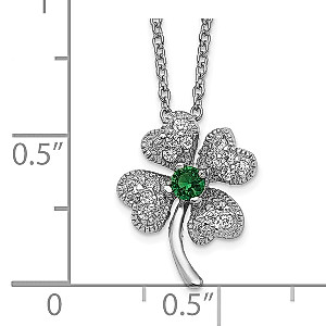 IceCarats 925 Sterling Silver Green Glass White Cubic Zirconia CZ 4 Leaf Lucky Clover Shamrock Flower Necklace 15 inch Chain