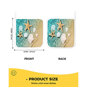 4 Pack Pot Holders Heat Insulation Hot Pads, Ocean Starfish Coastal Shell Washable Oven Pot Holder Set for Kitchen Summer Sea Beach Potholders for Baking Cooking Dining Table