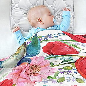 Kigai Red Poppies Birds Baby Blanket for Boys Girls, Swaddle Blankets Soft Cozy Nursery Receiving Blankets Travel Blanket Throw Blankets for Toddler Newborn, 30 x 40 Inch