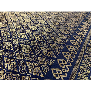 Amornphan 44 Inches Blue and Gold Traditional Thai Silk Damask Fabric for Wedding Dress Skirt by The Yard