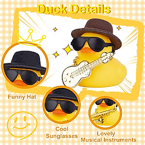 MuMyer Car Rubber Duck, Yellow Duck Car Dashboard Decorations with Mini Top Hat Musical Instrument Sunglasses Necklace(Black)