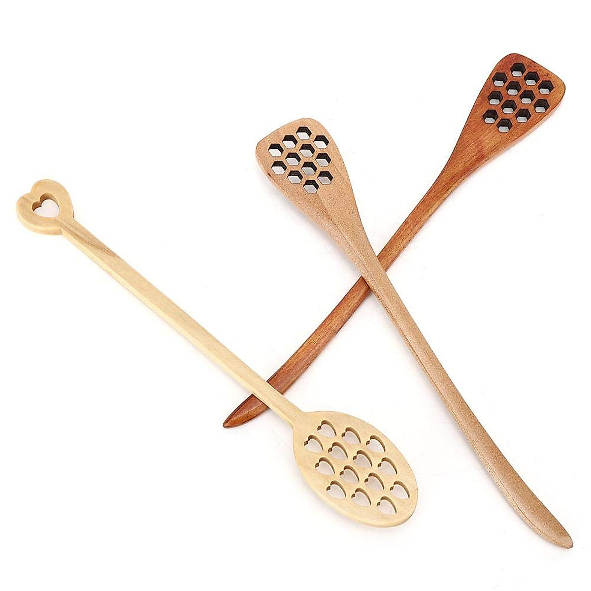 3Pcs Bionic Wood Honey Dipper 7" Mixing Spoon Sets with Long Handle Reusable Drinks Stirring Rod for Coffee Milk and Tea