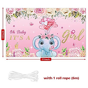 Girl Baby Shower Decorations It's a Girl Baby Shower Backdrop Pink Elephant Baby Shower Banner Floral Background Decorations for Baby Girl Baby Shower Party Supplies Birthday Photo Booth Props