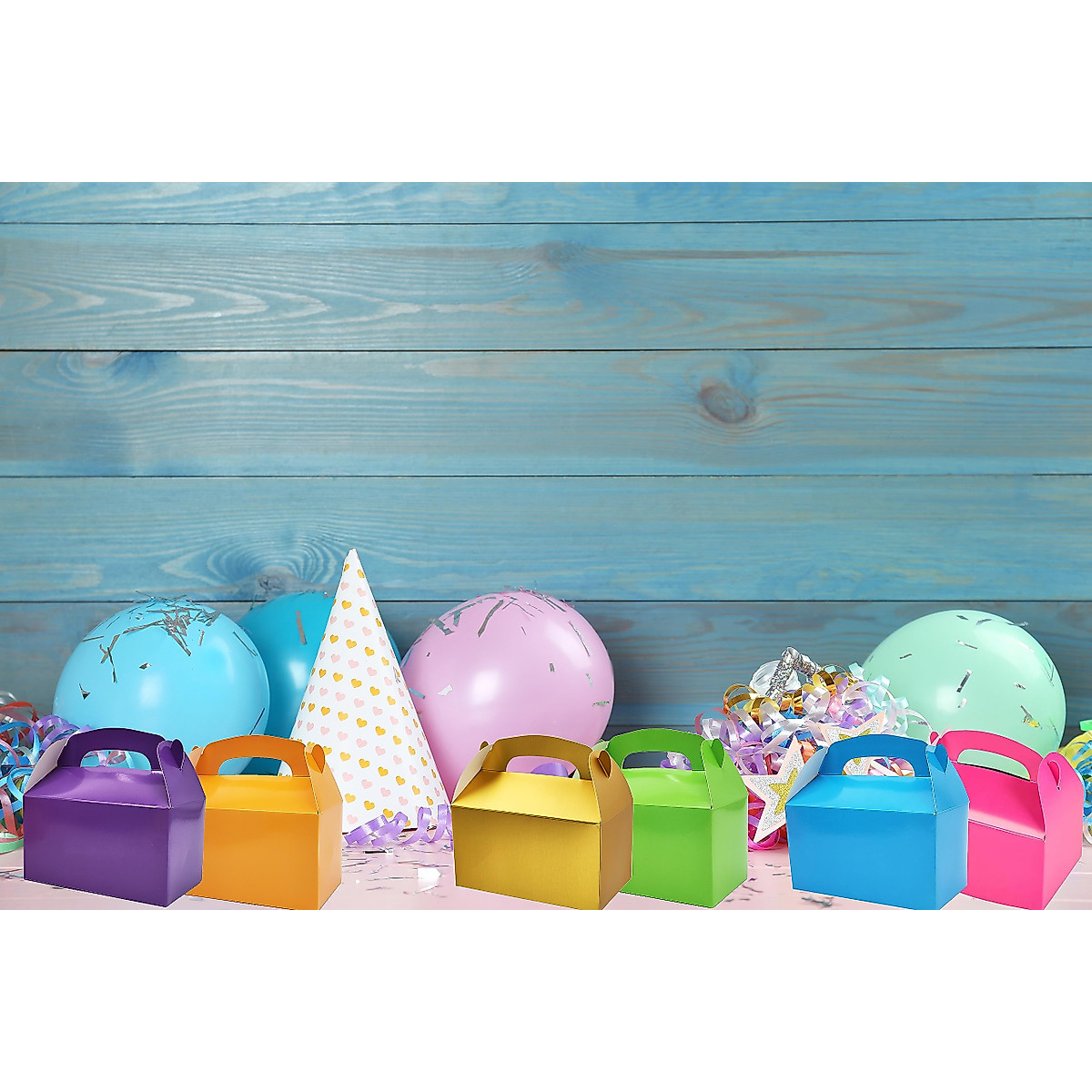 The Dreidel Company Gable Treat Boxes, (24-Pack) Party Favor Boxes for Kids Birthday, Candy Boxes Party Favors, Weddings Events, Baby Shower, 6.25" x 3.5" x 3.5" Inch Box (Multi-Color Treat Box)