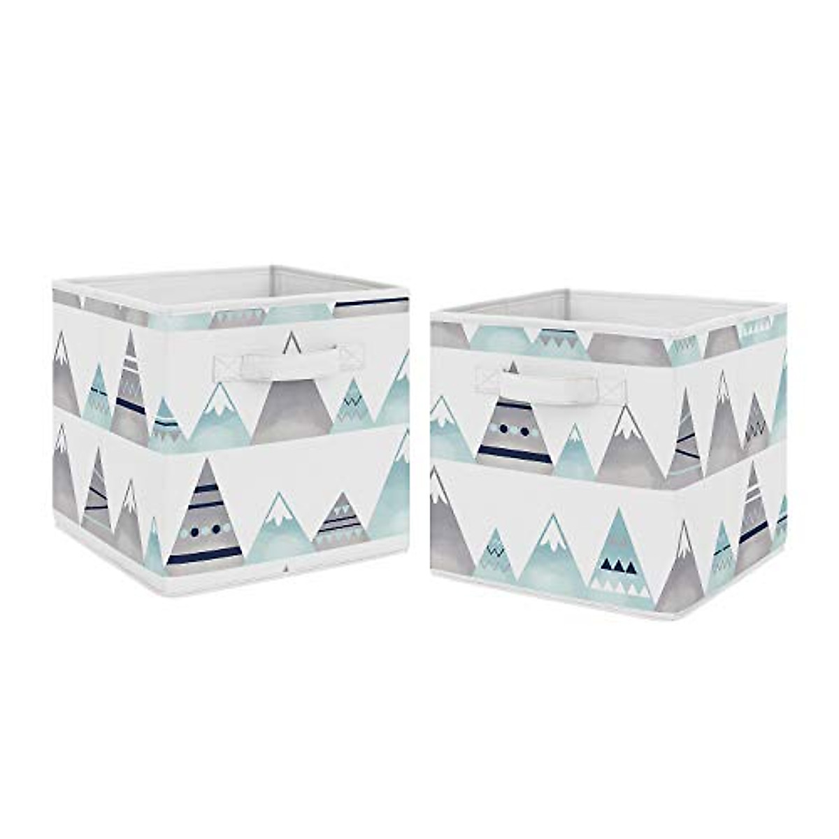 Sweet Jojo Designs Watercolor Mountains Foldable Fabric Storage Cube Bins Boxes Organizer Toys Kids Baby Childrens - Set of 2 - Navy Blue, Aqua and Grey Aztec
